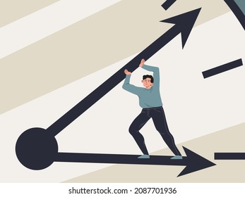 Young Man Pushing Arrow Giant Clock Stock Vector (Royalty Free) 2087701936