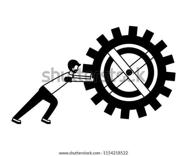 Young Man Pushing Gear Machine Isolated Stock Vector (Royalty Free ...