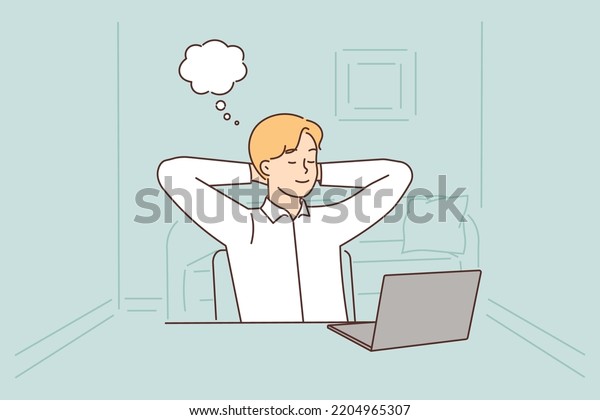 Young Man Sit Desk Distracted Computer Stock Vector (Royalty Free ...