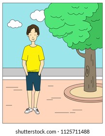 Young Man Standing Next Tree Stock Vector (Royalty Free) 1125711488 ...