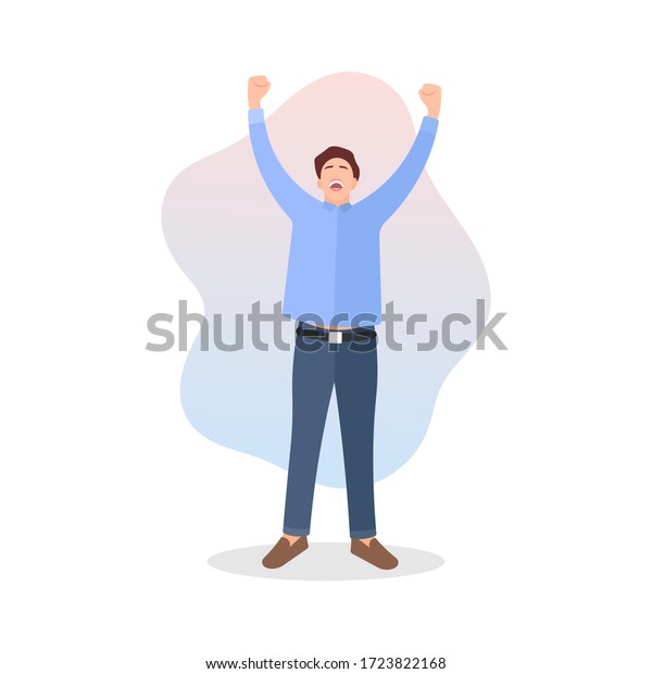 Young Man Standing Raising Hands Arms Stock Vector (Royalty Free ...