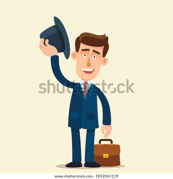 Young Man Takes Off His Hat Stock Vector (Royalty Free) 1892065129 ...