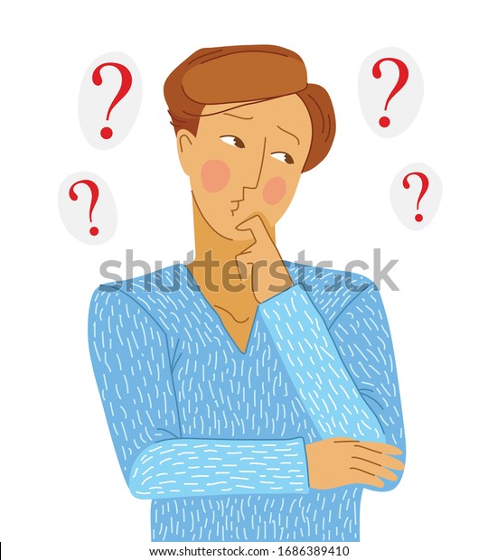 Young Man Thinking About Question Vector Stock Vector (Royalty Free ...
