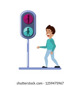 Young Man Traffic Light Pedestrian Stock Vector (Royalty Free ...