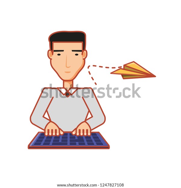 Young Man Using Keyboard Airplane Paper Stock Vector (Royalty Free ...