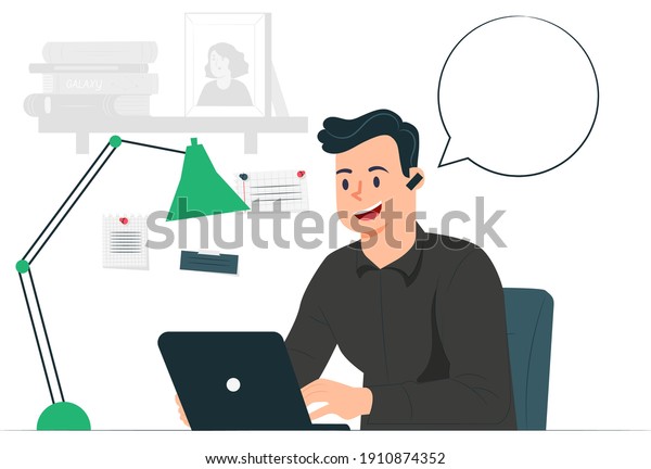 Young Man Working Home Illustration Concept Stock Vector (Royalty Free ...