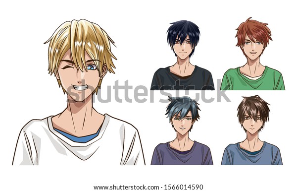 young men anime style character vector illustration design