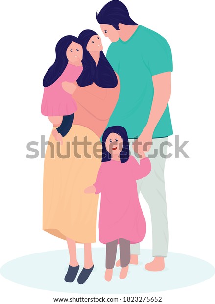Young Parents Standing Their Two Kids Stock Vector (Royalty Free ...