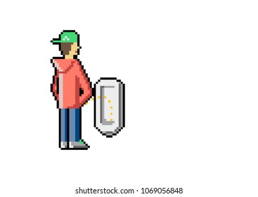 Pixel Art Young Old Men Peeing Stock Illustration 1066474235