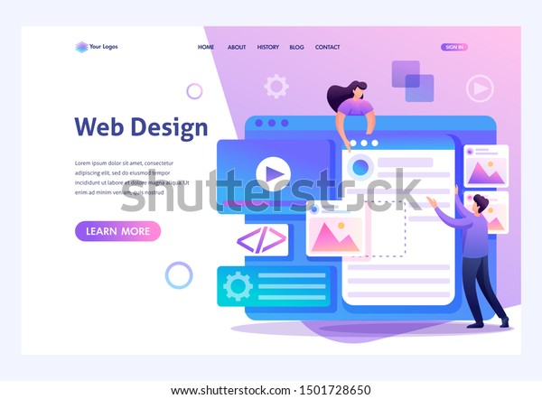 Young People Engaged Web Design Website Stock Vector (Royalty Free ...