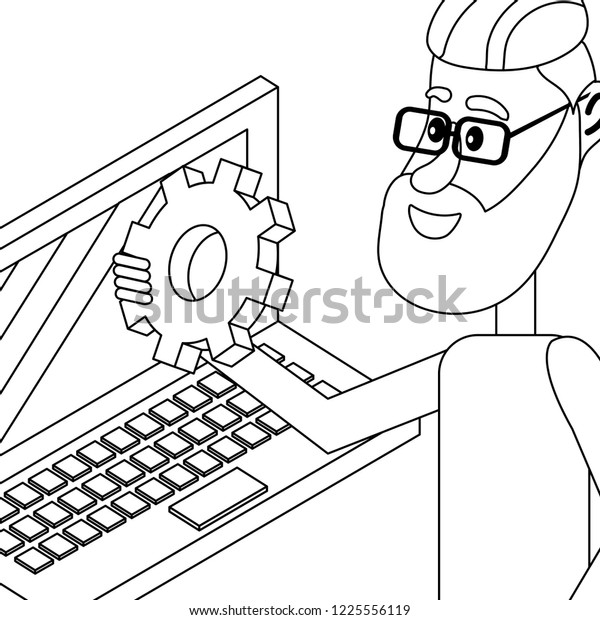 Young People Technical Support Black White Stock Vector (Royalty Free ...