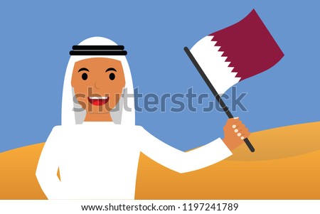 Young Qatari Man Holding Qatar National Stock Vector (Royalty Free ...
