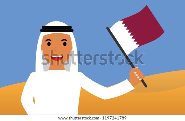 Young Qatari Man Holding Qatar National Stock Vector (Royalty Free ...
