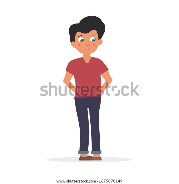 Young Shy Timid Boy Vector Illustration Stock Vector (Royalty Free ...