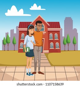 Young Students Outside High School Stock Vector (Royalty Free ...