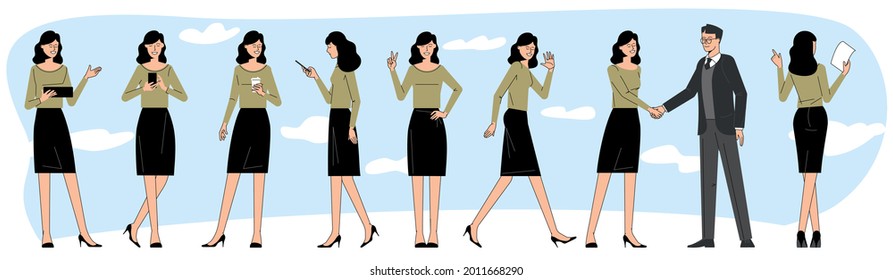 Young Woman Different Poses Vector Set Stock Vector (Royalty Free ...