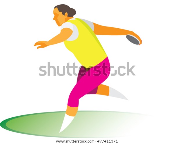 Young Woman Discus Thrower Throws Disc Stock Vector (Royalty Free ...
