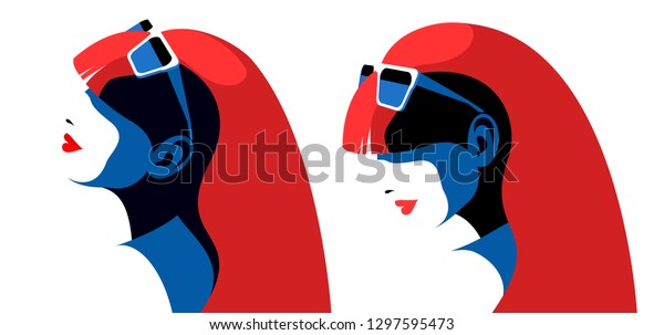 Young Woman Looking Down Two Abstract Stock Vector (Royalty Free ...