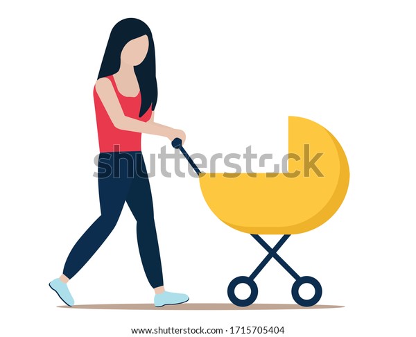Young Woman Walks Stroller Vector Illustration 库存矢量图（免版税）1715705404 ...