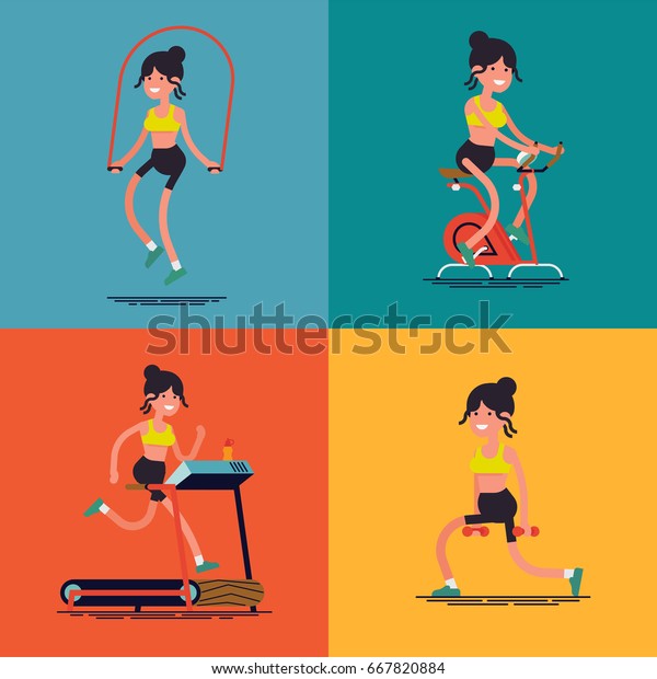 Young Woman Workout Creative Vector Character Stock Vector (Royalty ...