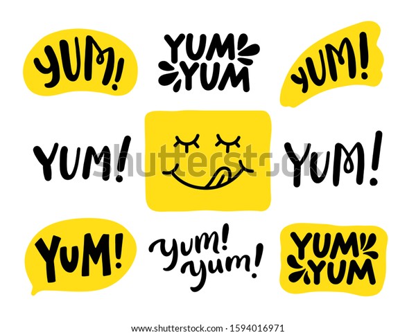 Yum Yum Words Set Printable Graphic Stock Vector (Royalty Free) 1594016971