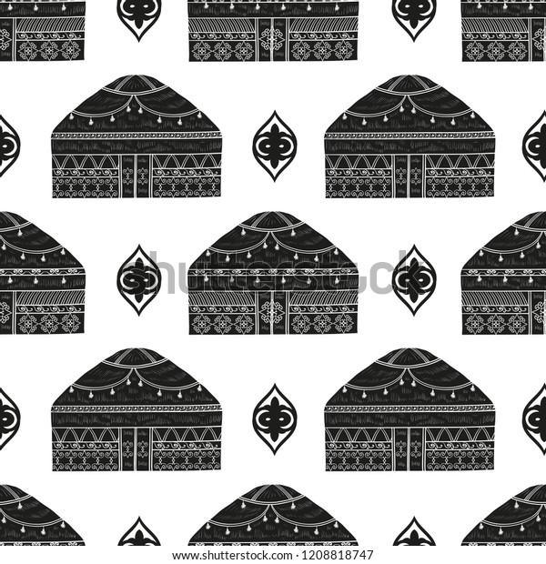 Yurt Housing Patterns Black Silhouette On Stock Vector (Royalty Free ...