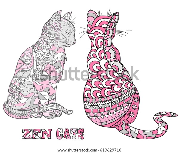 Zen Cats Design Zentangle Hand Drawn Stock Vector (Royalty Free ...