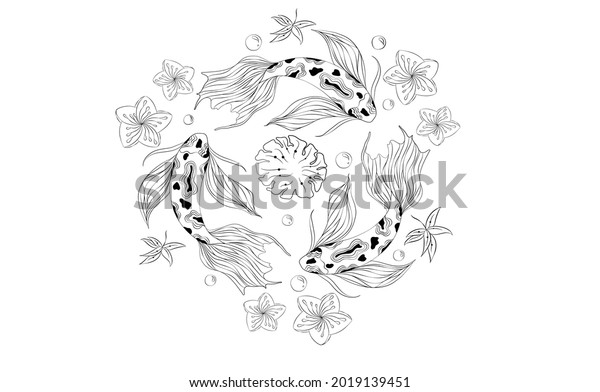 Zen Koi Fish Line Art Vector Stock Vector (Royalty Free) 2019139451 ...