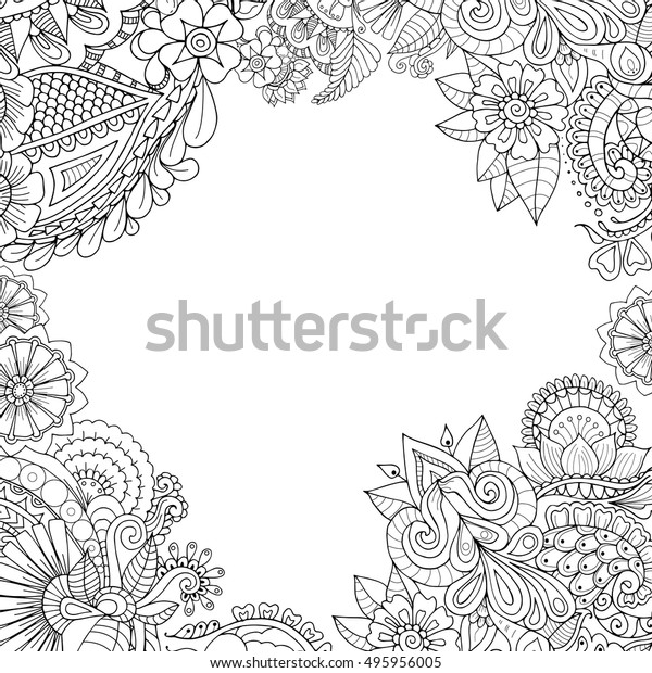 Zendoodle Postcard Frame Floral Motif Stock Vector (Royalty Free) 495956005