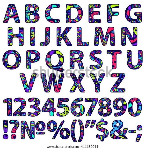 Zentangle Doodle Alphabet Zentangle Letters Numbers Stock Vector ...