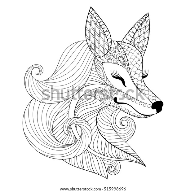 Zentangle Fox Face Monochrome Doodle Style: เวกเตอร์สต็อก (ปลอดค่า ...