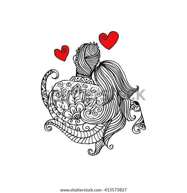 Zentangle Hand Drawn Lovely Couple Stock Vector (Royalty Free) 413573827