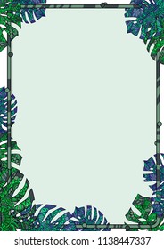 Zentangle Hand Drawn Monstera Frame Border Stock Vector (Royalty Free ...