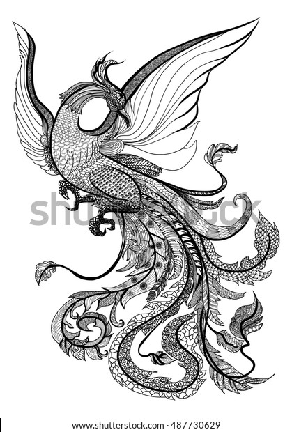 Zentangle und Mandala-Stil, Phoenix Stock-Vektorgrafik (Lizenzfrei ...