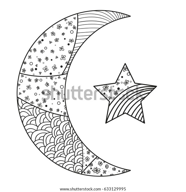 Zentangle Moon Star Abstract Patterns On Stock Vector Royalty Free