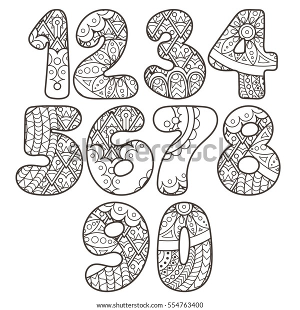 Zentangle numbers set. Collection of doodle numbers with zentangle ...