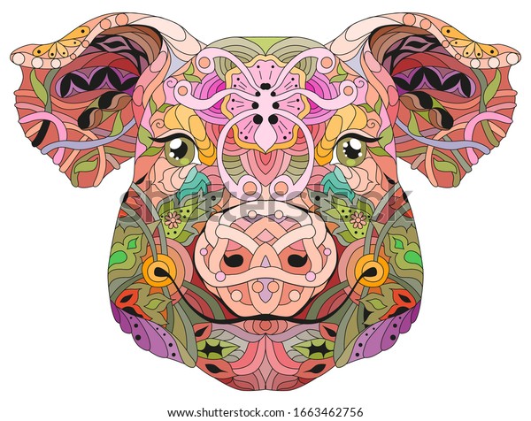Zentangle Pig Head Hand Drawn Decorative Stock Vector (Royalty Free ...