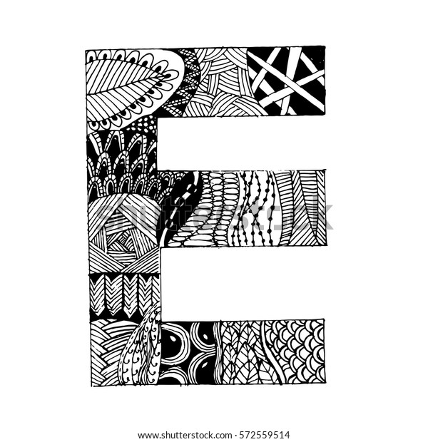 Zentangle Stylized Alphabet Letter E Vector: เวกเตอร์สต็อก (ปลอดค่า ...