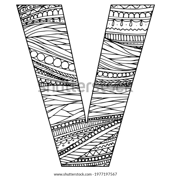 Zentangle Stylized Alphabet Letter V Black Stock Vector (Royalty Free ...