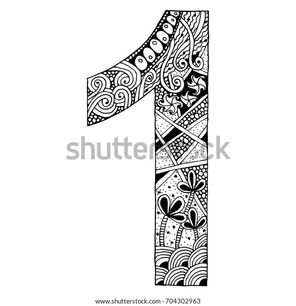 Zentangle Stylized Alphabetnumber 1 Doodle Style Stock Vector (Royalty ...