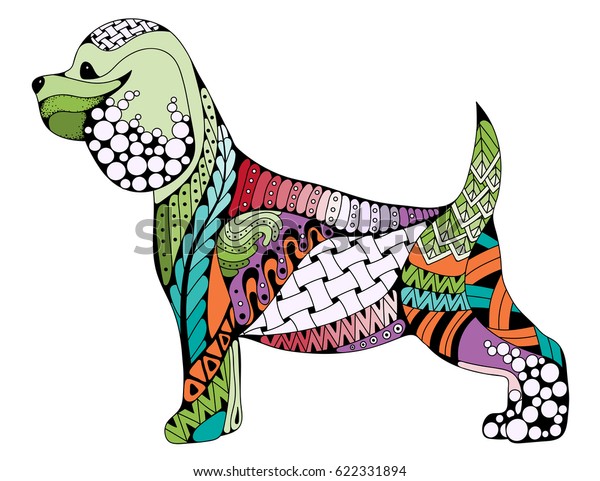 Zentangle stylized cartoon Cocker Spaniel dog, isolated on white. Hand ...