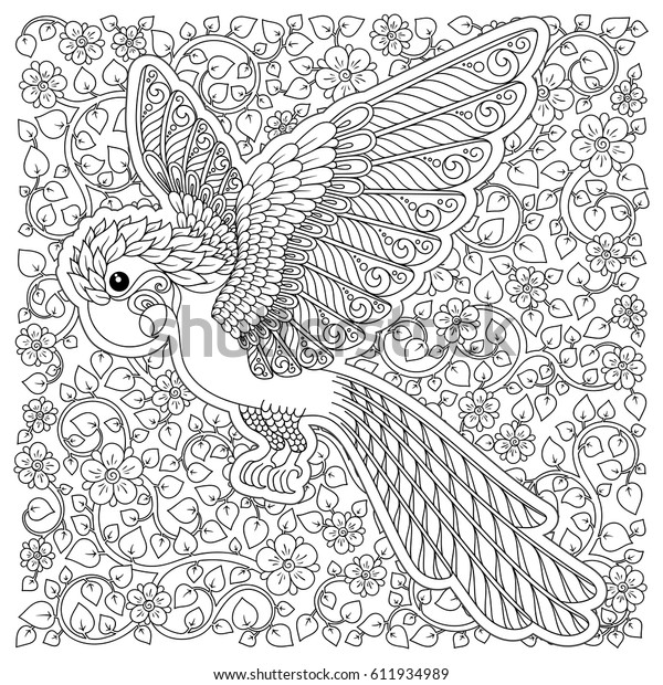 Zentangle Stylized Cartoon Parrot Hand Drawn Stock Vector (Royalty Free ...