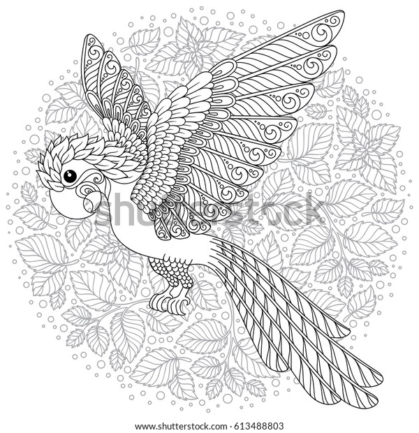 Zentangle Stylized Cartoon Parrot Hand Drawn: เวกเตอร์สต็อก (ปลอดค่า ...