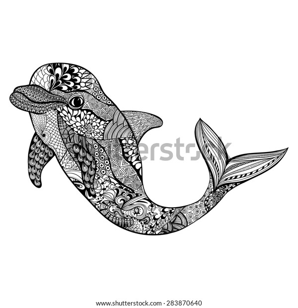 Zentangle Stylized Dolphin Hand Drawn Aquatic Stock Vector (Royalty ...