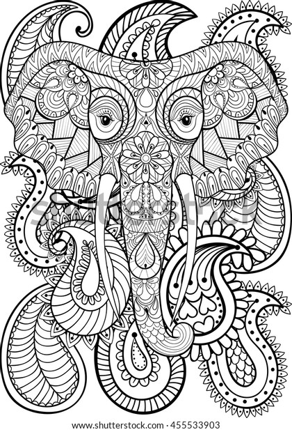 Zentangle Stylized Ethnic Indian Elephant On: เวกเตอร์สต็อก (ปลอดค่า ...