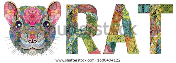 Zentangle Stylized Head Rat Word Hand Stock Vector (Royalty Free ...