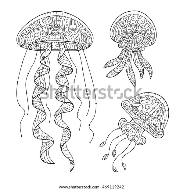 Zentangle Stylized Jellyfish Isolated On White Stock Vector (Royalty ...