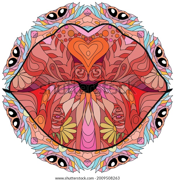 Zentangle Stylized Lips On Mandala Hand Stock Vector (Royalty Free ...
