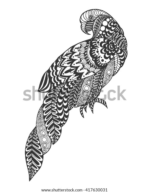 Zentangle Stylized Parrot Bird Black White Stock Vector (Royalty Free ...