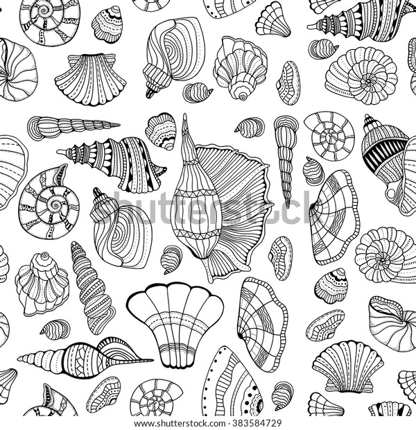 Zentangle Stylized Sea Cockleshell Seamless Pattern Stock Vector ...